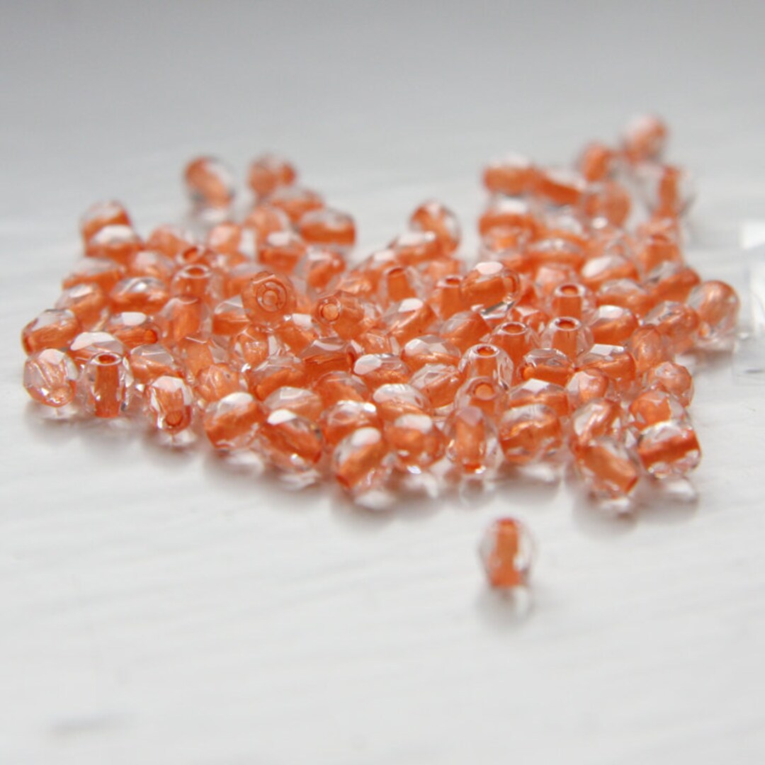50 Pieces Czech Fire Polish Glass Faceted Round-tr. Crystal Dk. Orange ...