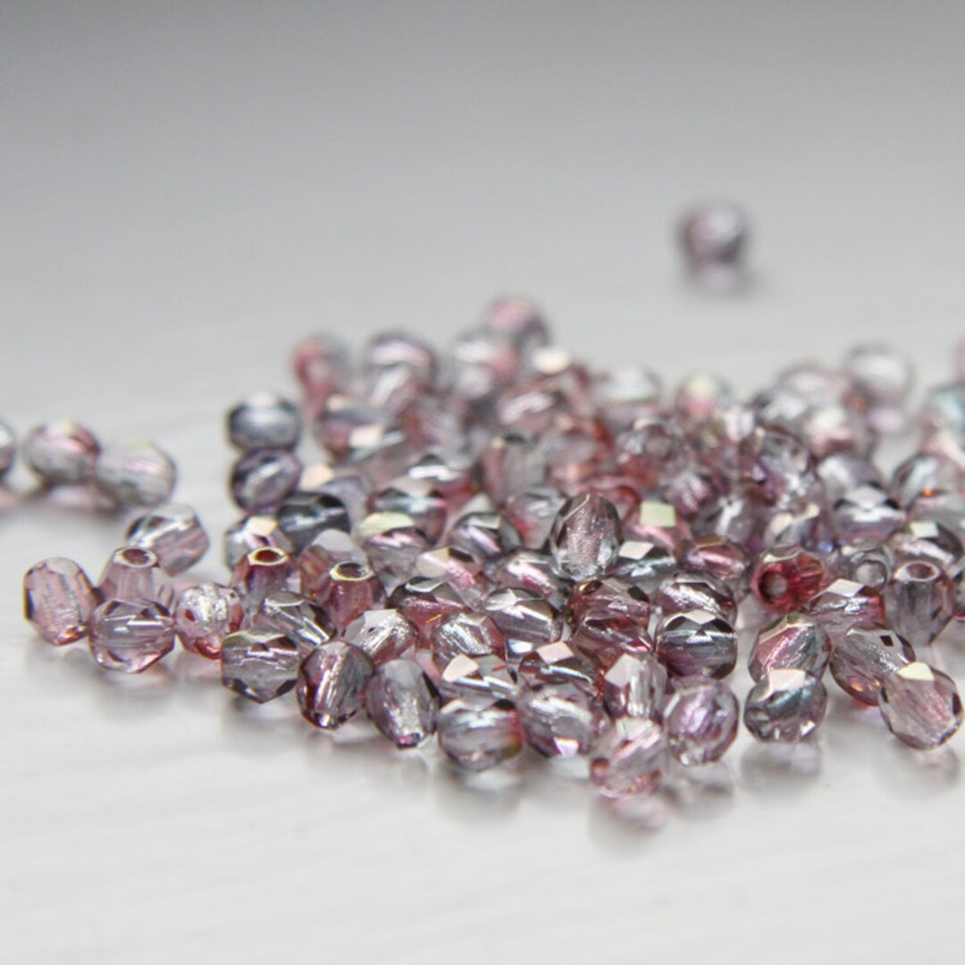 50 Pieces Czech Fire Polish Glass Faceted Round-crystal Half Amethyst ...