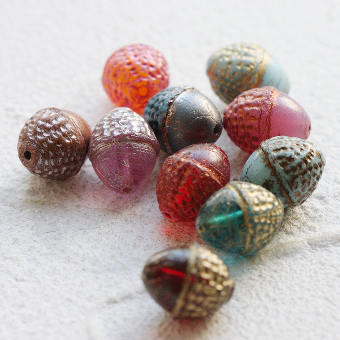 One Piece Czech Aged Glass Acorn Bead - Varies Colors - 12.4x10mm (NVA ...