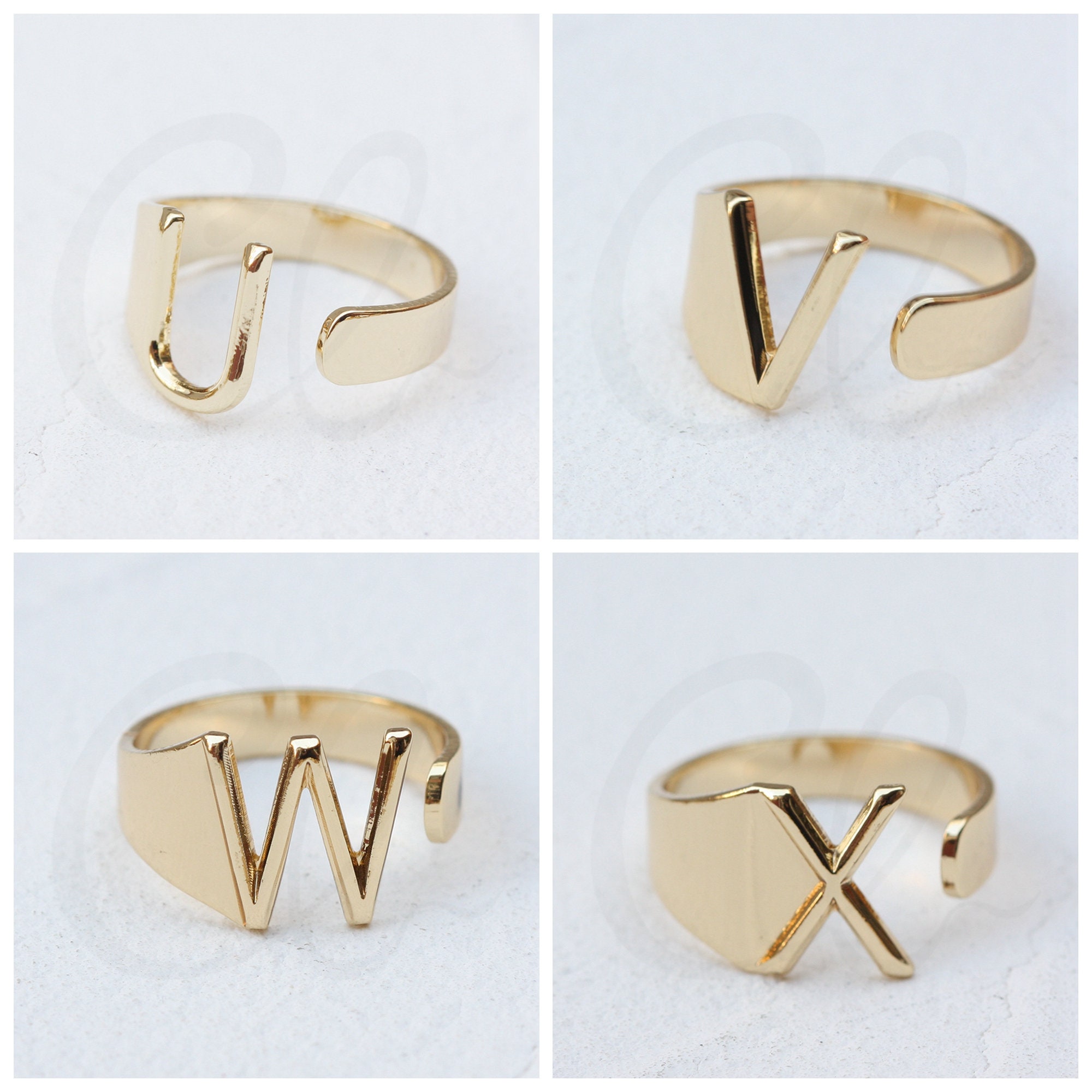 Gold Plated Solid Brass Alphabet Finger Ring Base Letter - Etsy