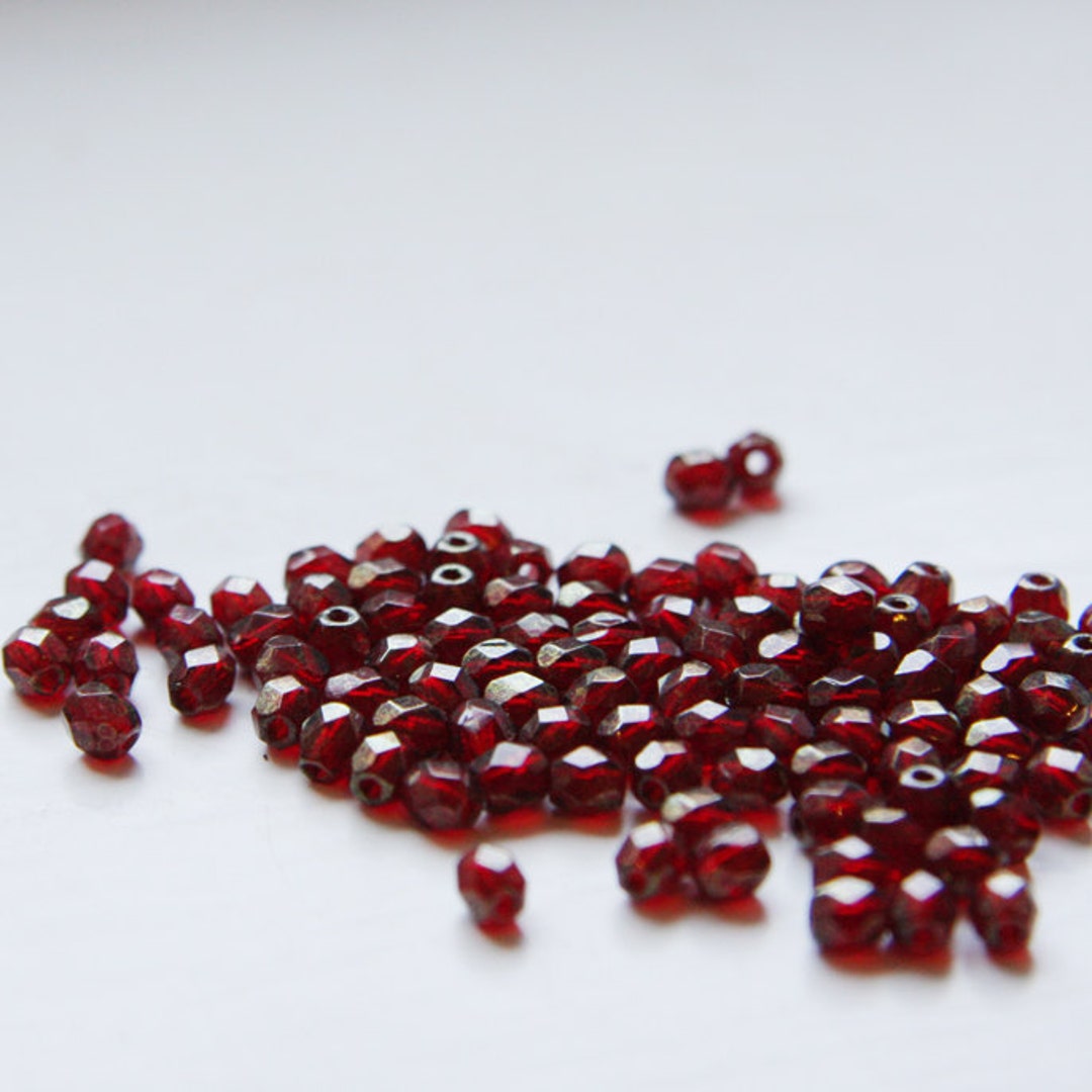 100 Pieces Czech Fire Polish Glass Faceted Round-transparent Garnet ...