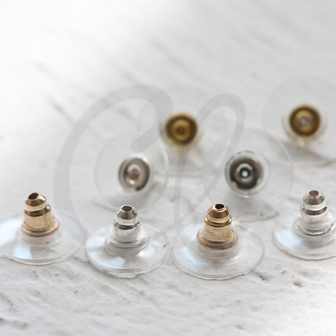 40 Pieces (20 Pairs) Earring Barrel Gold Clutch With Clear Plastic Disc ...