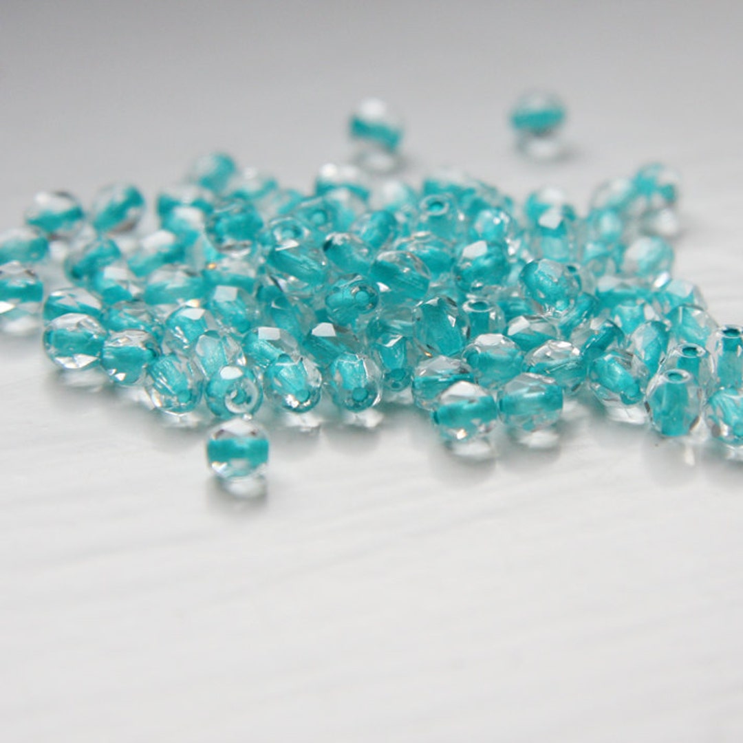 50 Pieces Czech Fire Polish Glass Faceted Round-tr. Crystal Mint Lined ...