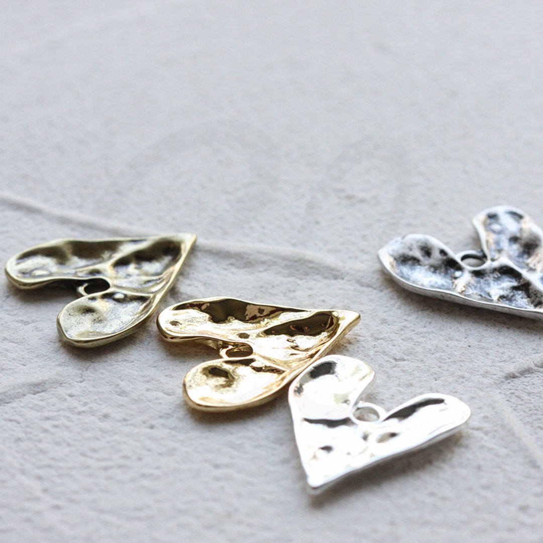 One Piece Solid Brass Textured Heart Charm - 24x20mm (4849C) - Etsy