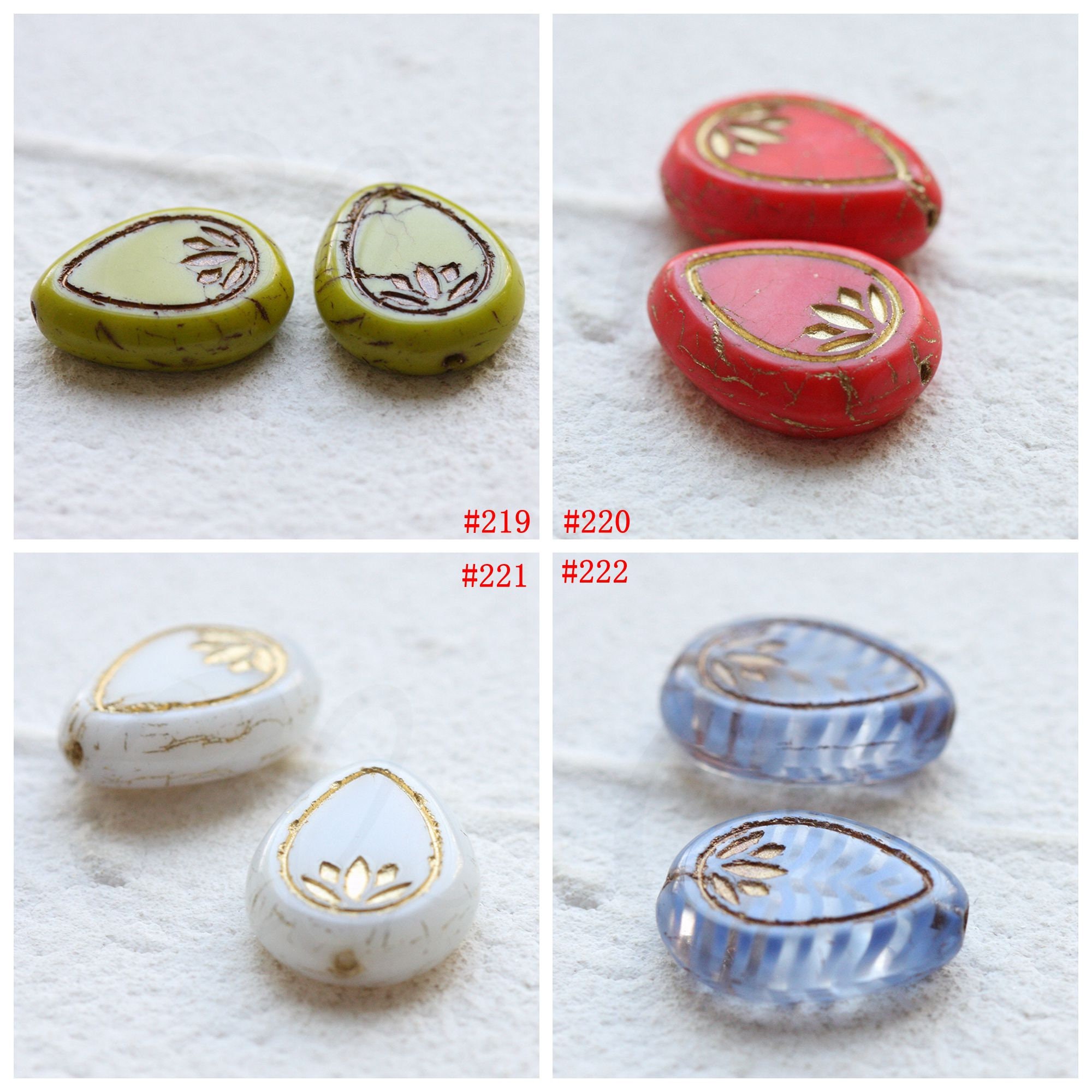 One Piece Czech Glass Lotus Flower Tear Bead - Varies Colors 18x14mm ...
