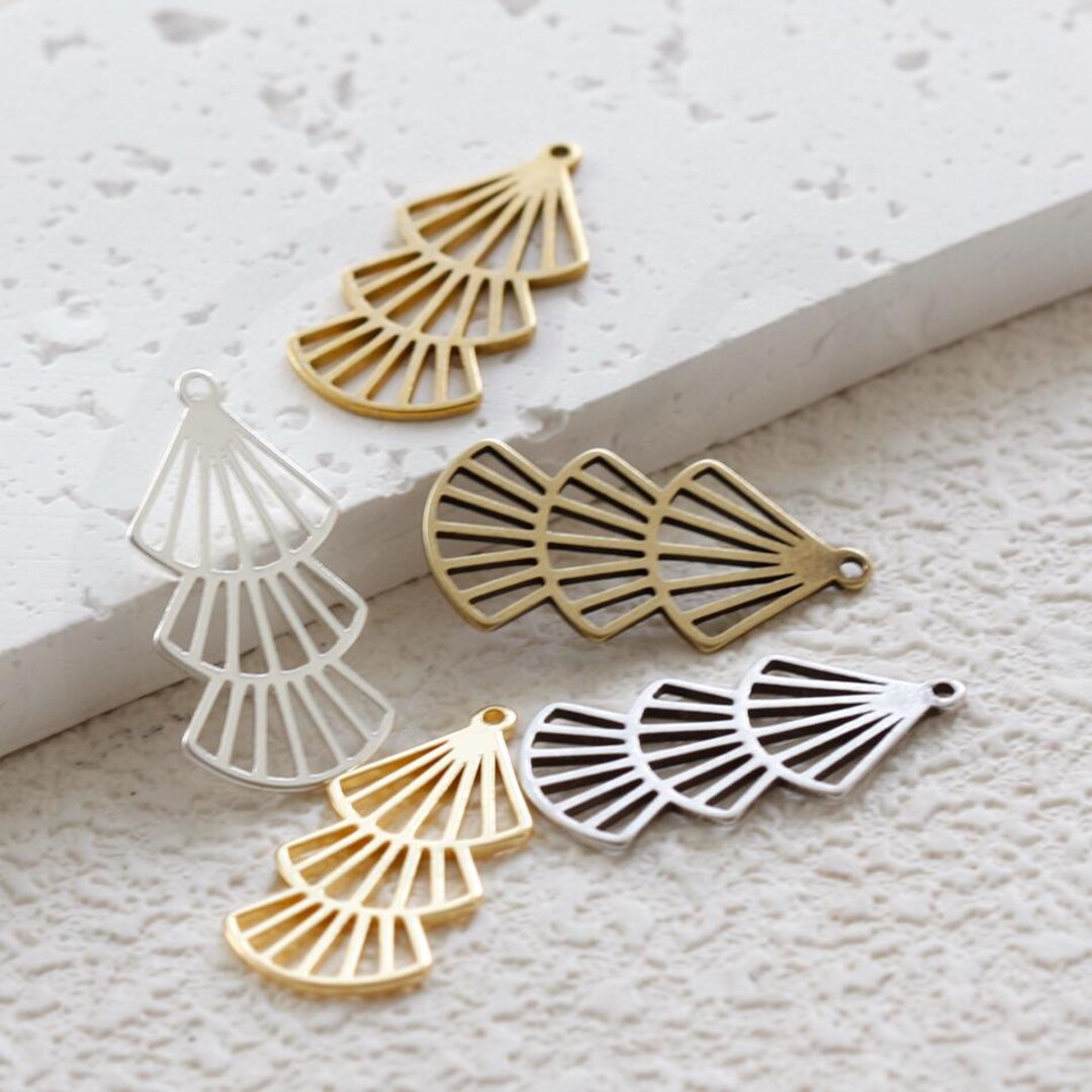 Premium Plated Laser Cut Solid Brass Charm - Fans 24.8x12mm (4905C-10 ...