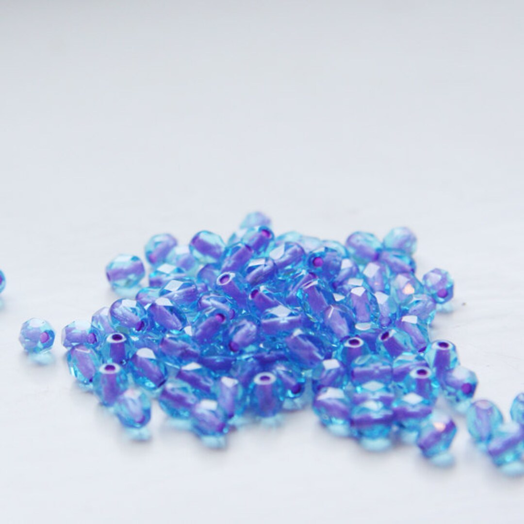 50 Pieces Czech Fire Polish Glass Faceted Round-transparent Aqua Hot ...