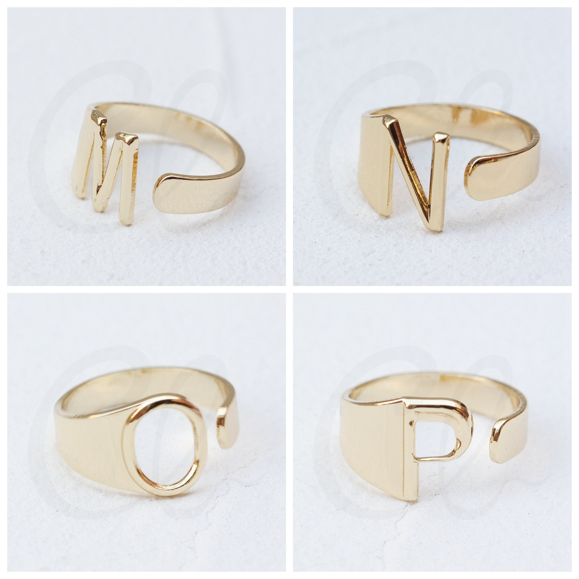 Gold Plated Solid Brass Alphabet Finger Ring Base Letter - Etsy