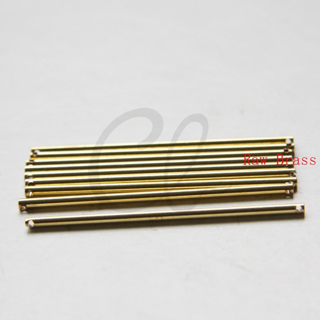 10 Pieces Raw Brass Long Bar - Round Bar - Link - Stick - TWO HOLES ...