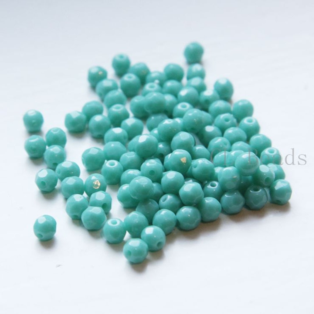 50 Pieces Czech Fire Polish Glass Faceted Round-light Turquoise 4mm ...