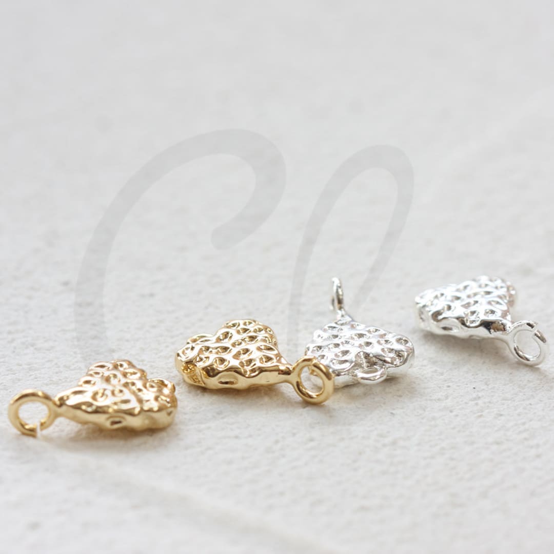One Piece Premium Plated Solid Brass Textured Heart Charm - 14x9.5mm ...