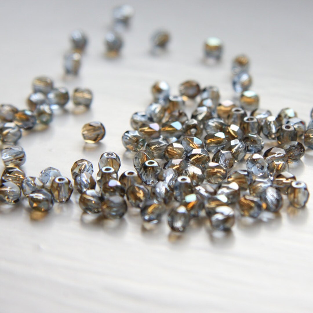 50 Pieces Czech Fire Polish Glass Faceted Round-tr. Lt. Sapphire ...