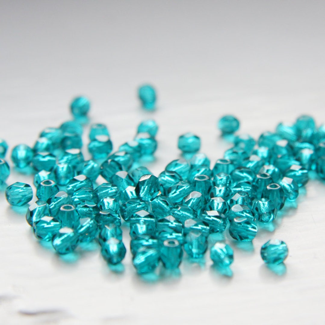50 Pieces Czech Fire Polish Glass Faceted Round-transparent Capri Blue ...