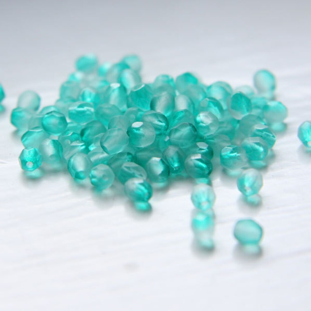 50 Pieces Czech Fire Polish Glass Faceted Round-transparent Green Fire ...