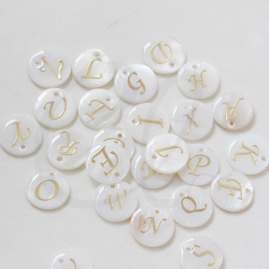 Natural Shell With Gold Alphabet Charm - Alphabet - Letter - Round 15mm ...