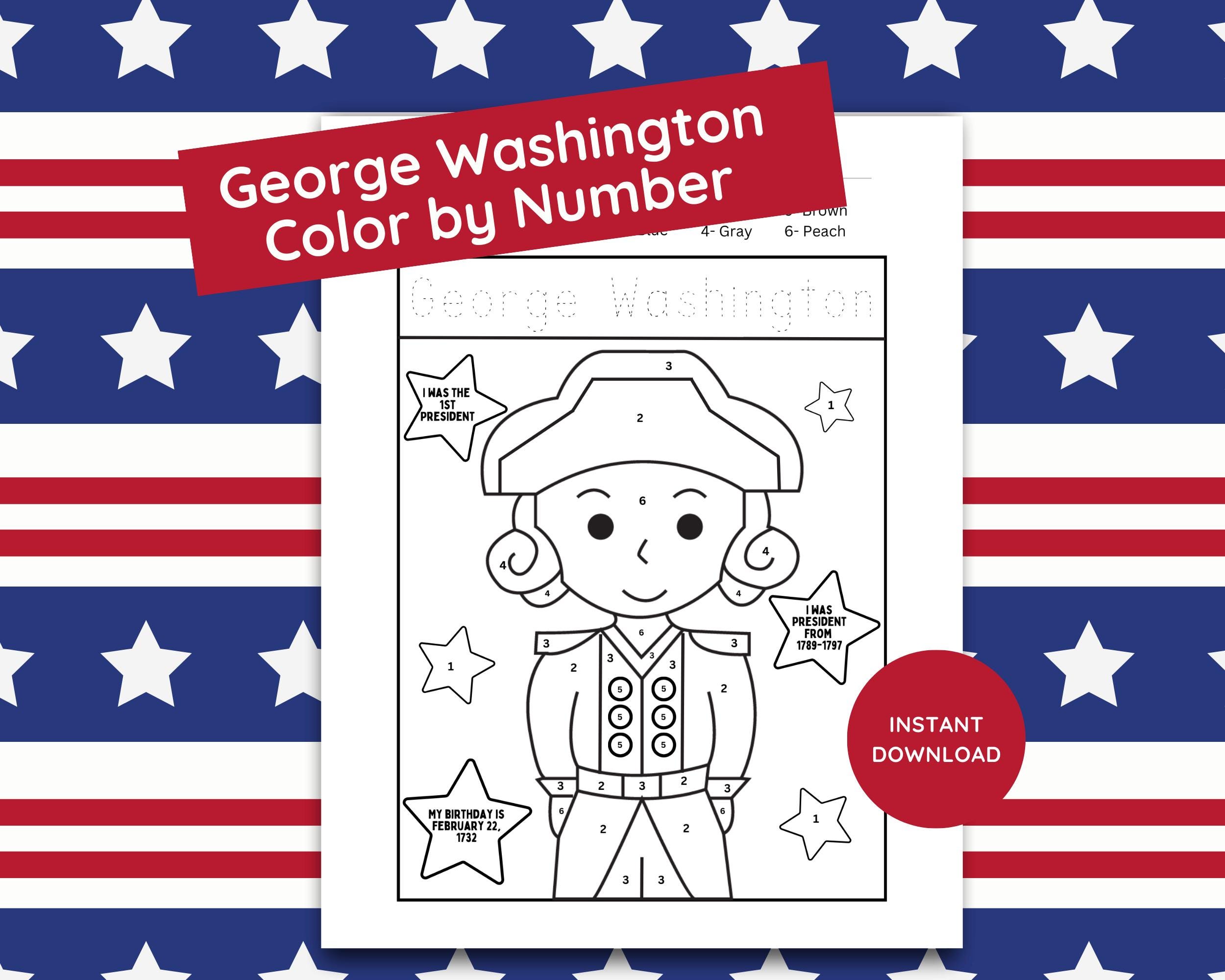 George Washington Coloring Sheet, Presidents' Day Color by Number ...