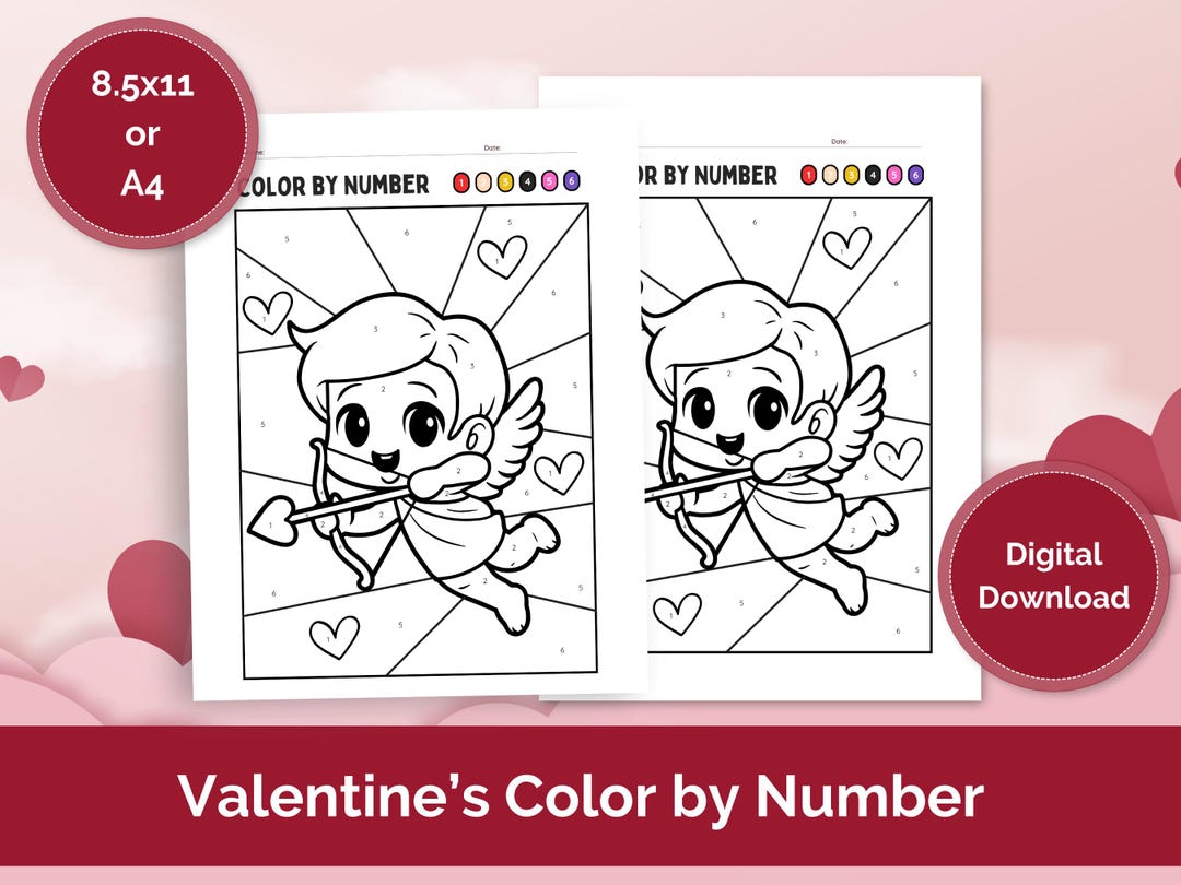 Valentine Color by Number, Valentine Coloring Pages, Valentine's ...