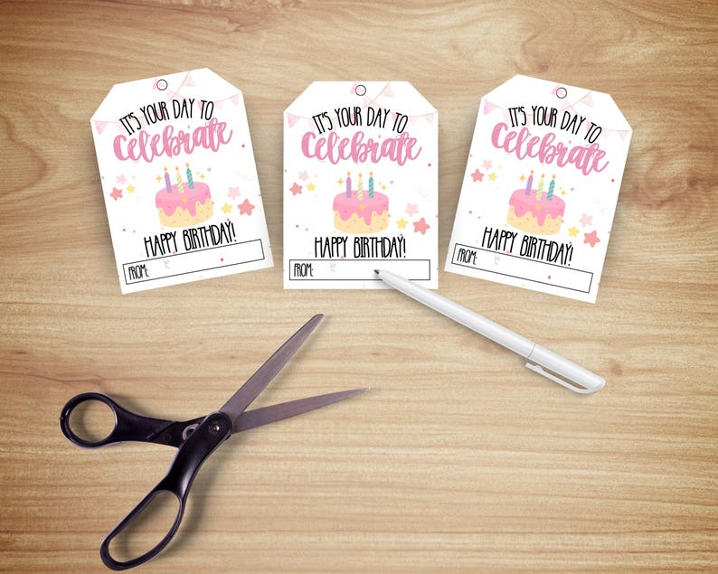 Birthday Cake Gift Tags: Printable Kids Present Labels (digital ...