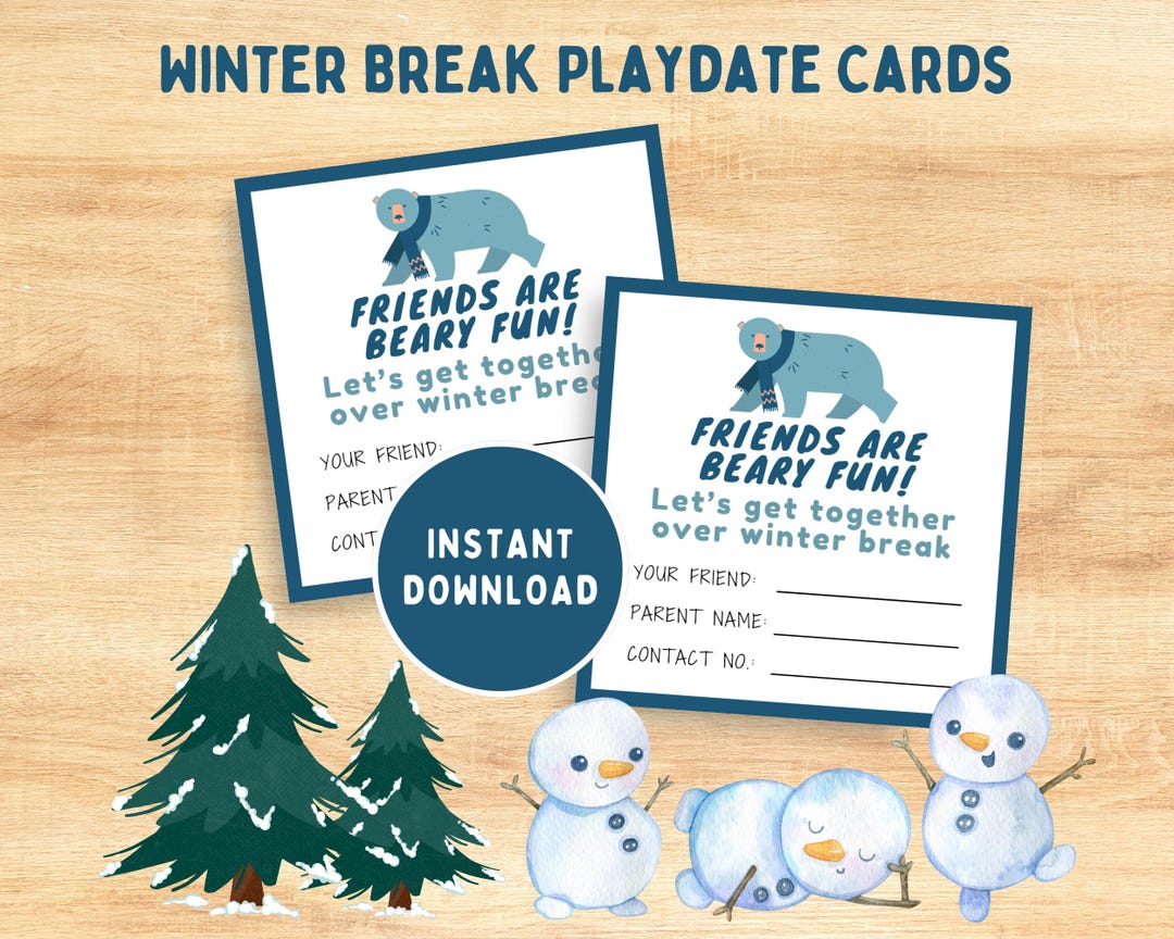Winter Playdate Cards for Kids: Parent Contact Info (digital Download ...