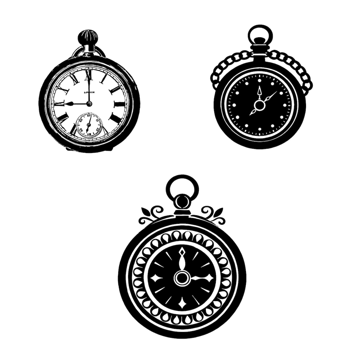 Pocket Watch Svg Bundle, Vintage Pocket Watch Clipart, Pocket Watch ...