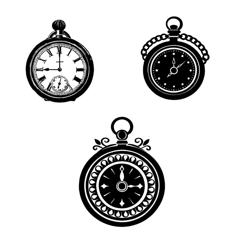 Pocket Watch Svg Bundle, Vintage Pocket Watch Clipart, Pocket Watch ...