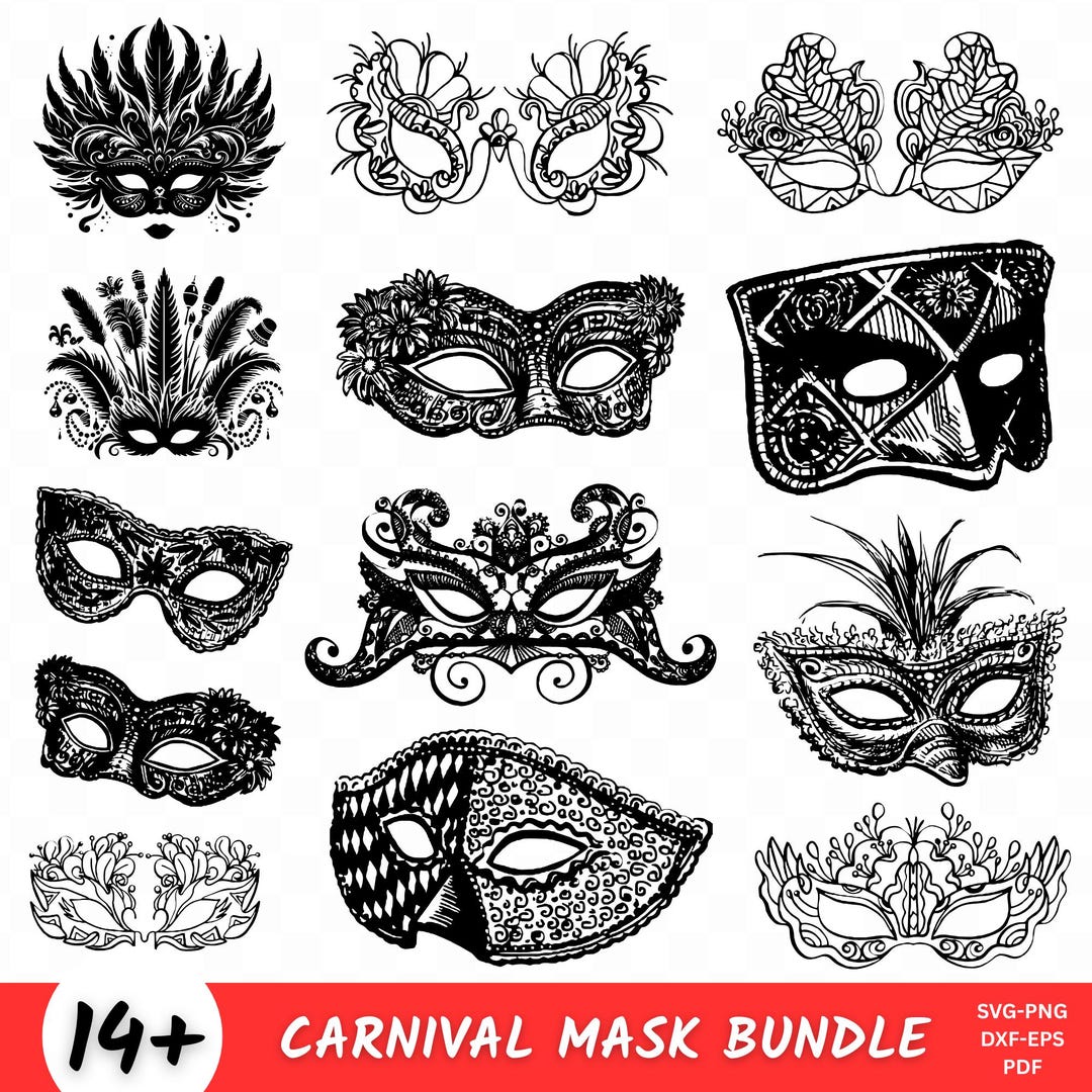 Mardi Gras Mask Svg Bundle, Masquerade Mask, Venetian Mask, Mardi Gras ...