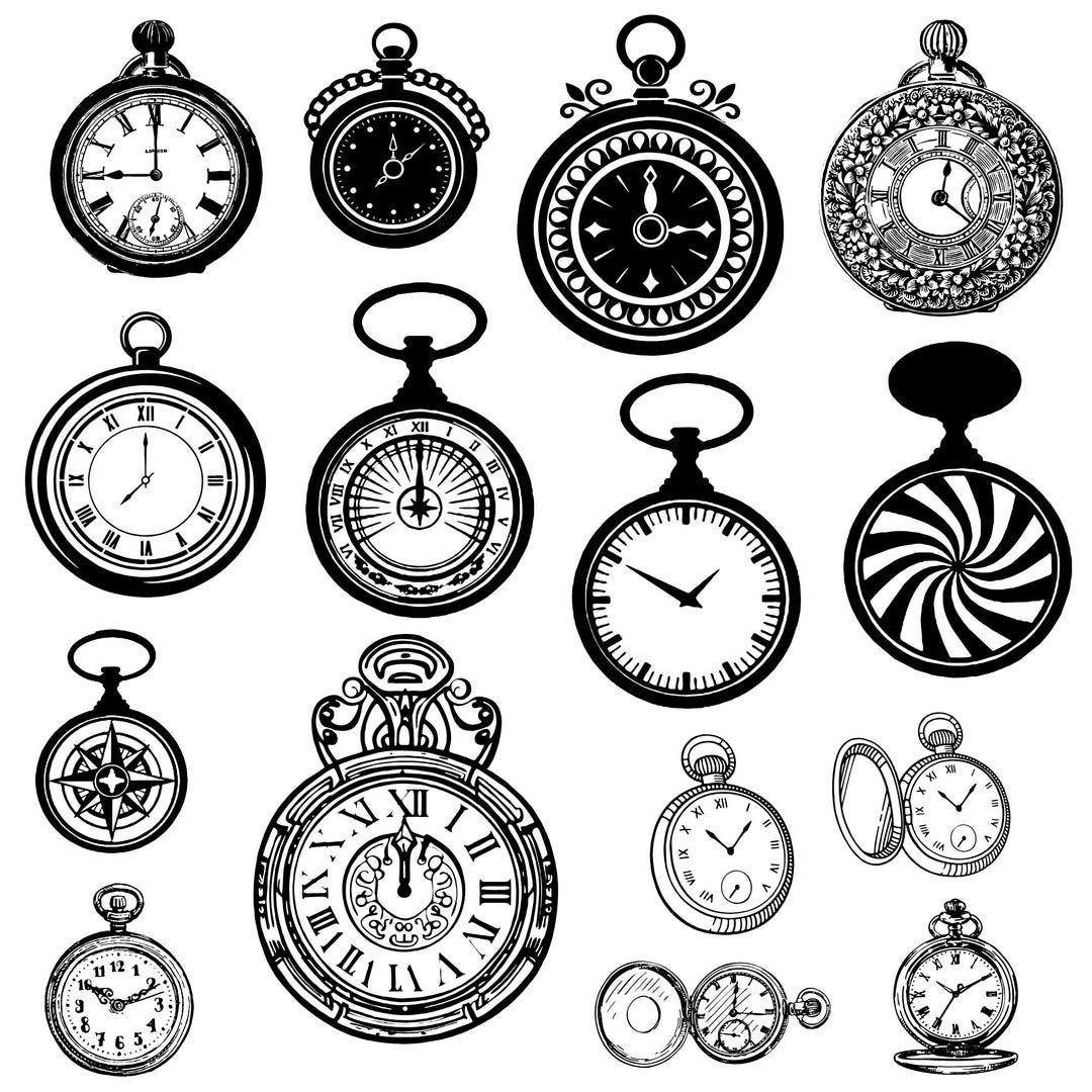 Pocket Watch Svg Bundle, Vintage Pocket Watch Clipart, Pocket Watch ...