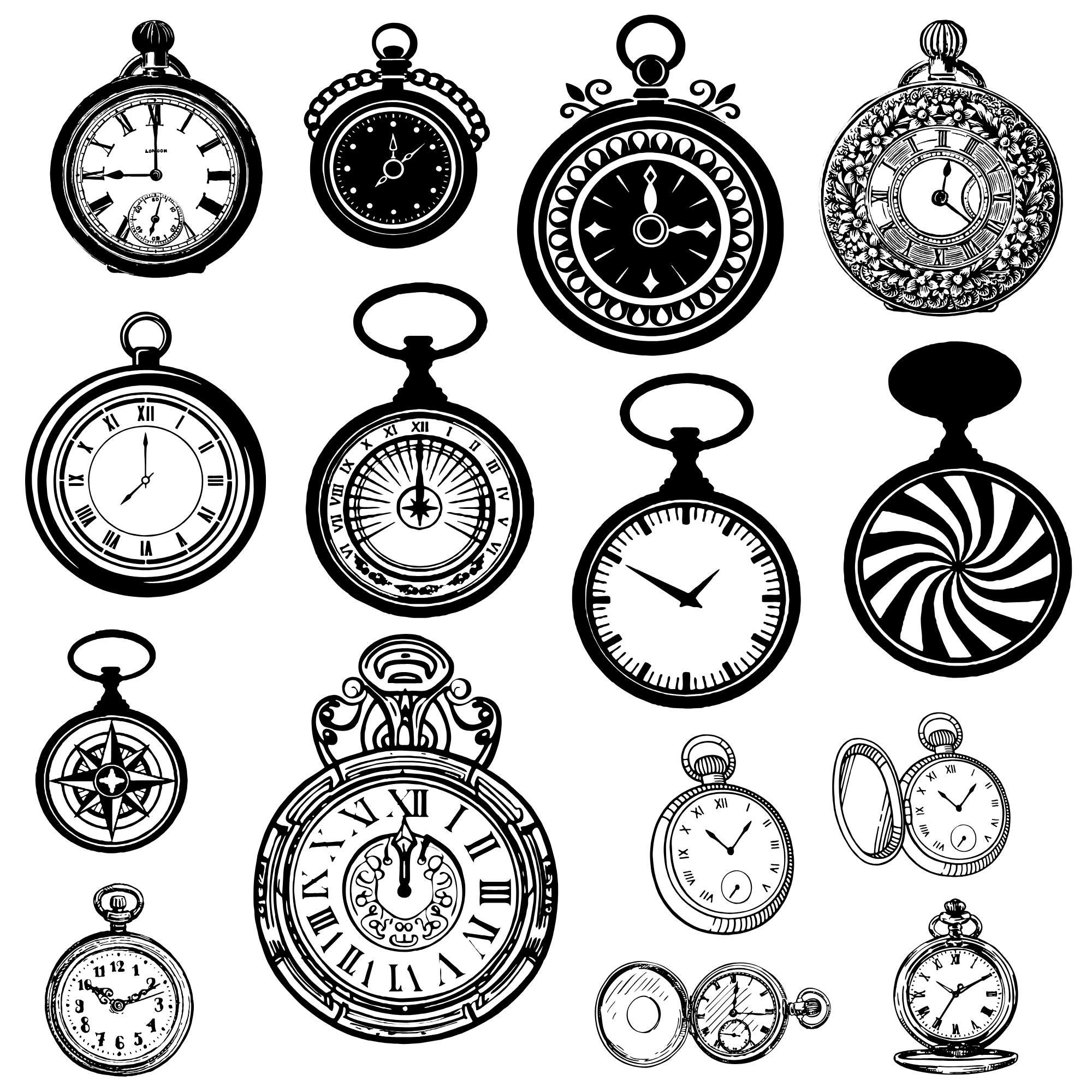 Pocket Watch Svg Bundle, Vintage Pocket Watch Clipart, Pocket Watch ...