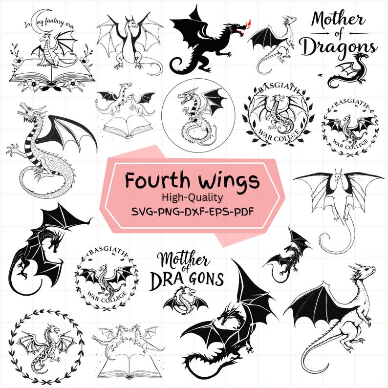 Fourth Wing Svg Bundle, Dragon Clipart, Fourth Wing Vector, Riders ...