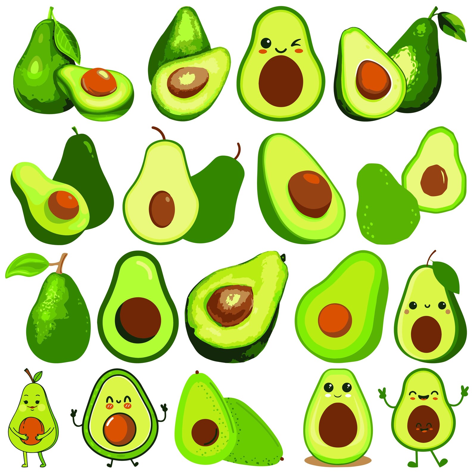 Cute Avocado Svg,clipart Set of Avocados,happy Avocado,avocado Clipart ...