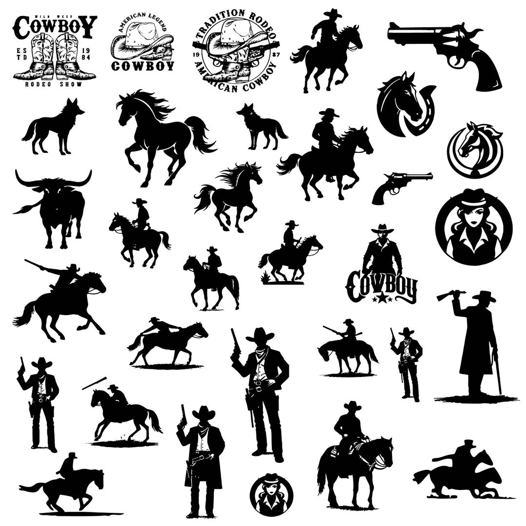 Cowboy Svg Bundle, Cowboy Clipart for Cricut, Western Silhouette ...
