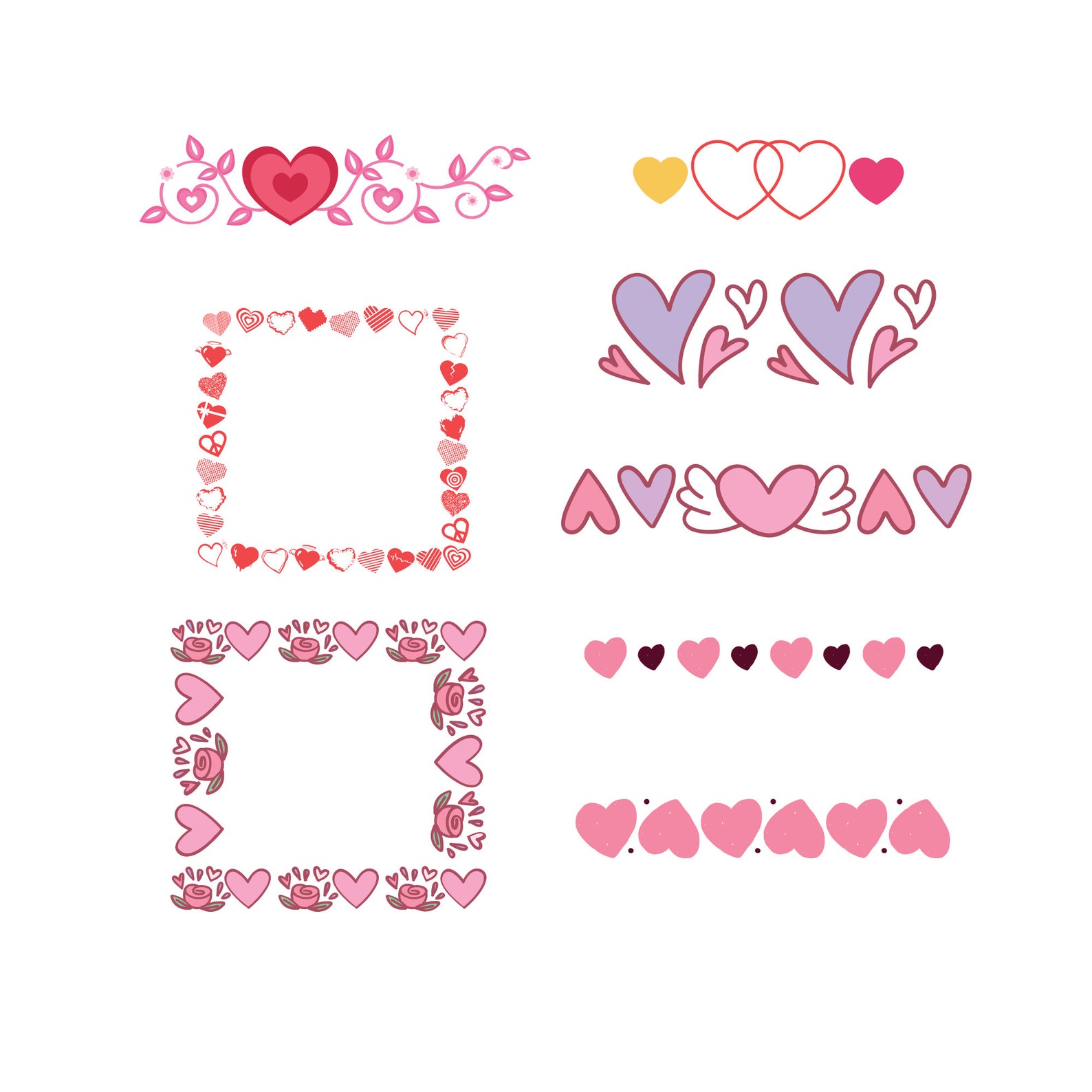 Heart Border Svg Bundle, Heart Border Clipart for Cricut, Heart Border ...