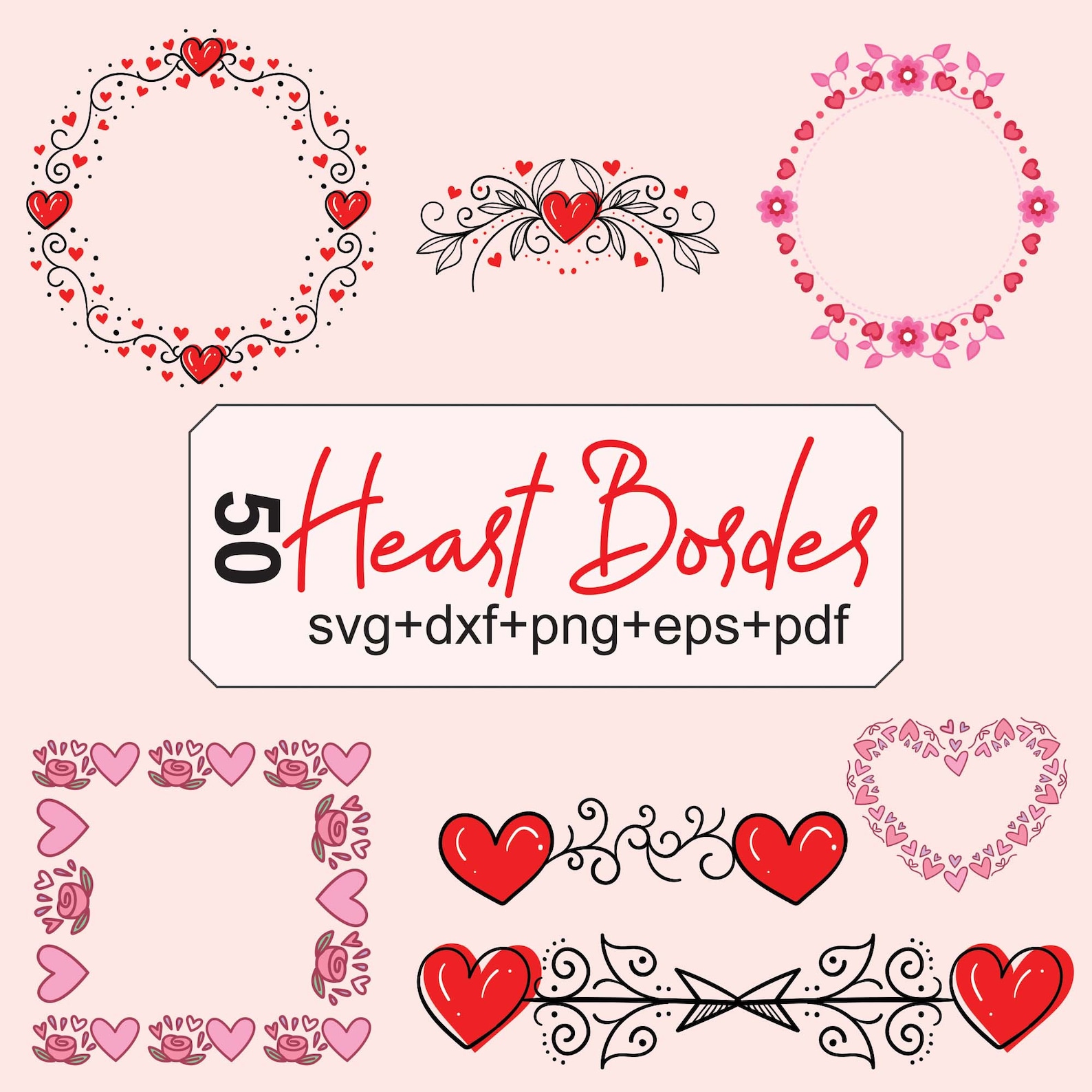 Heart Border Svg Bundle, Heart Border Clipart for Cricut, Heart Border ...