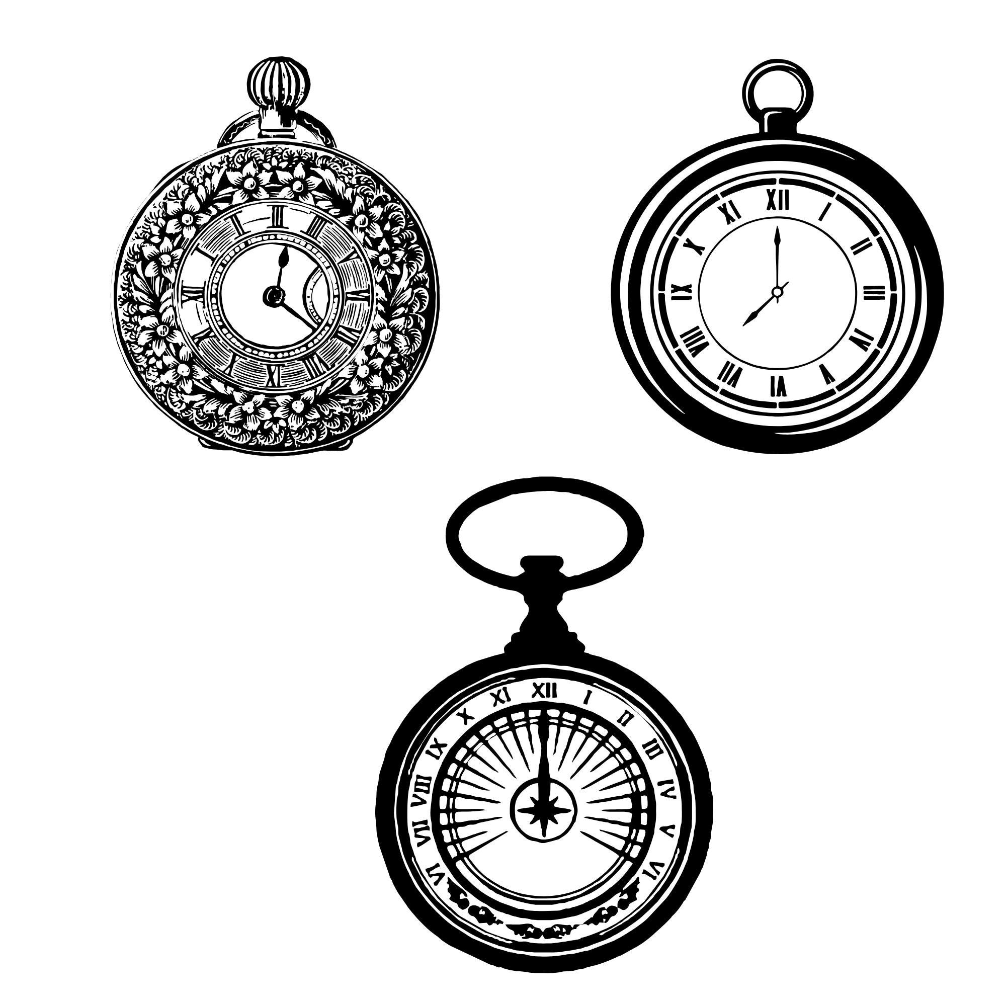 Pocket Watch Svg Bundle, Vintage Pocket Watch Clipart, Pocket Watch ...