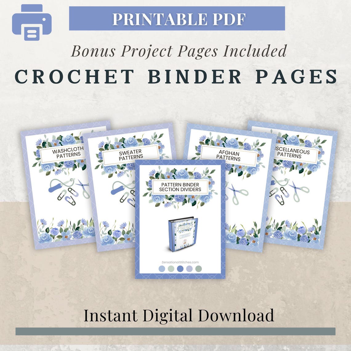 Crochet Pattern Binder Pages Printable for Instant Download, 17 Section ...