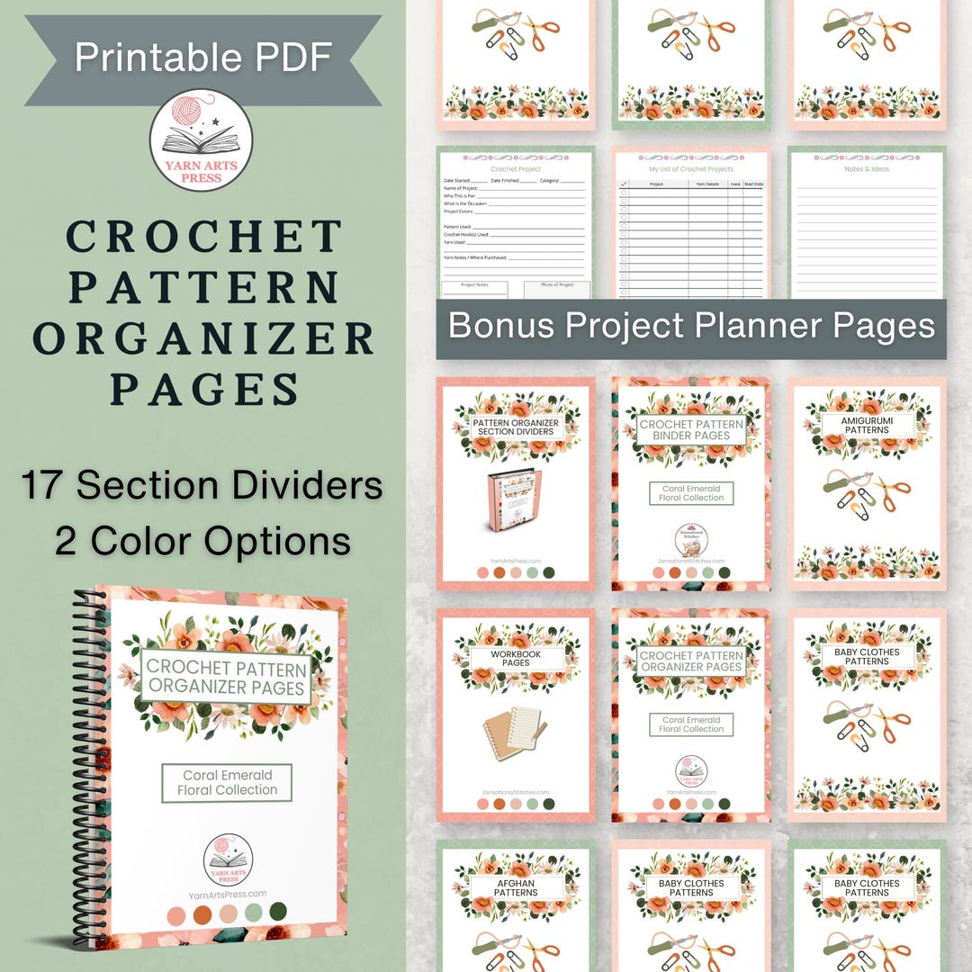 Crochet Pattern Organizer Printable, 17 Section Dividers, Bonus Project ...