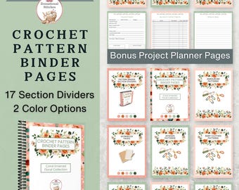 Crochet Pattern Binder Pages Printable for Instant Download, 17 Section ...
