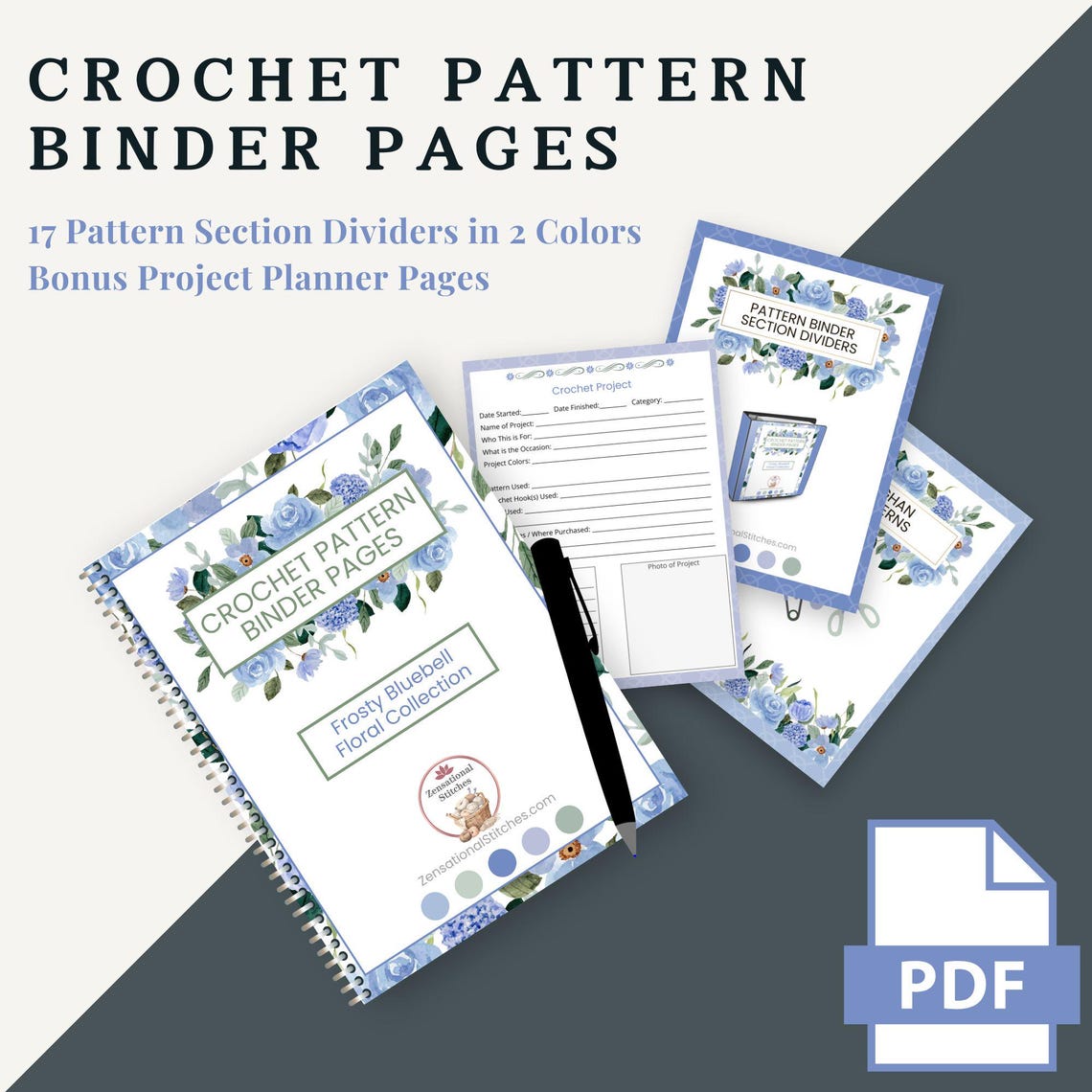 Crochet Pattern Binder Pages Printable for Instant Download, 17 Section ...