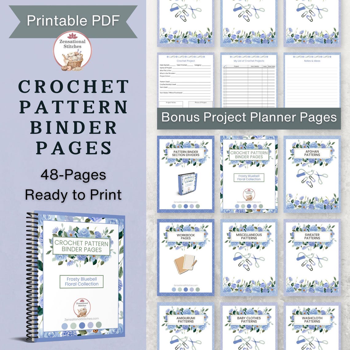 Crochet Pattern Binder Pages Printable for Instant Download, 17 Section ...