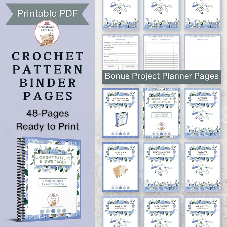 Crochet Pattern Binder Pages Printable for Instant Download, 17 Section ...