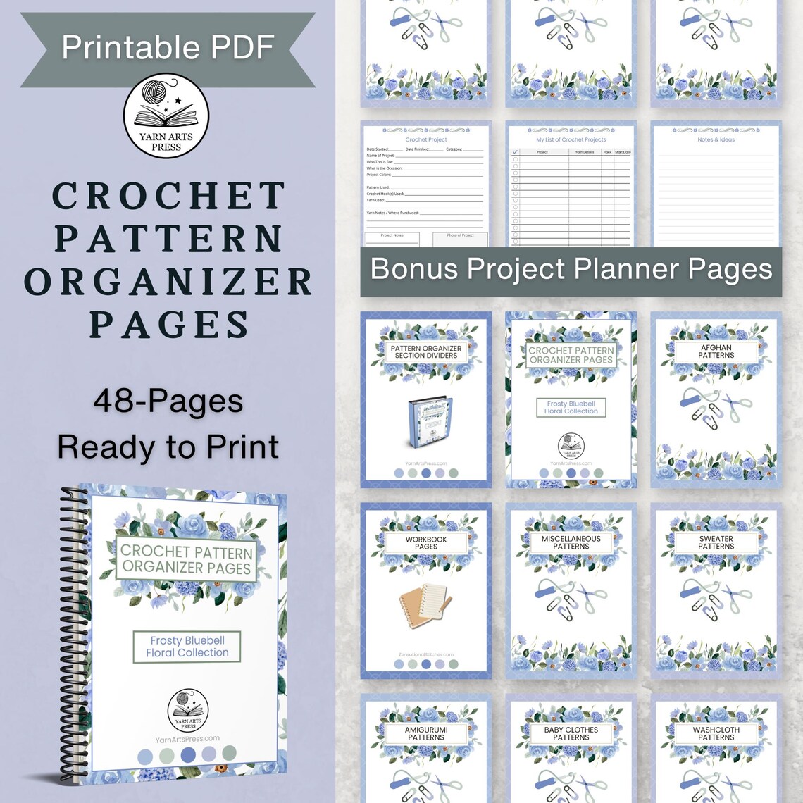 Crochet Pattern Organizer Printable, 17 Section Dividers, Bonus Project ...