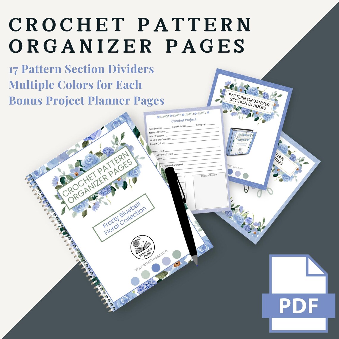 Crochet Pattern Organizer Printable, 17 Section Dividers, Bonus Project ...
