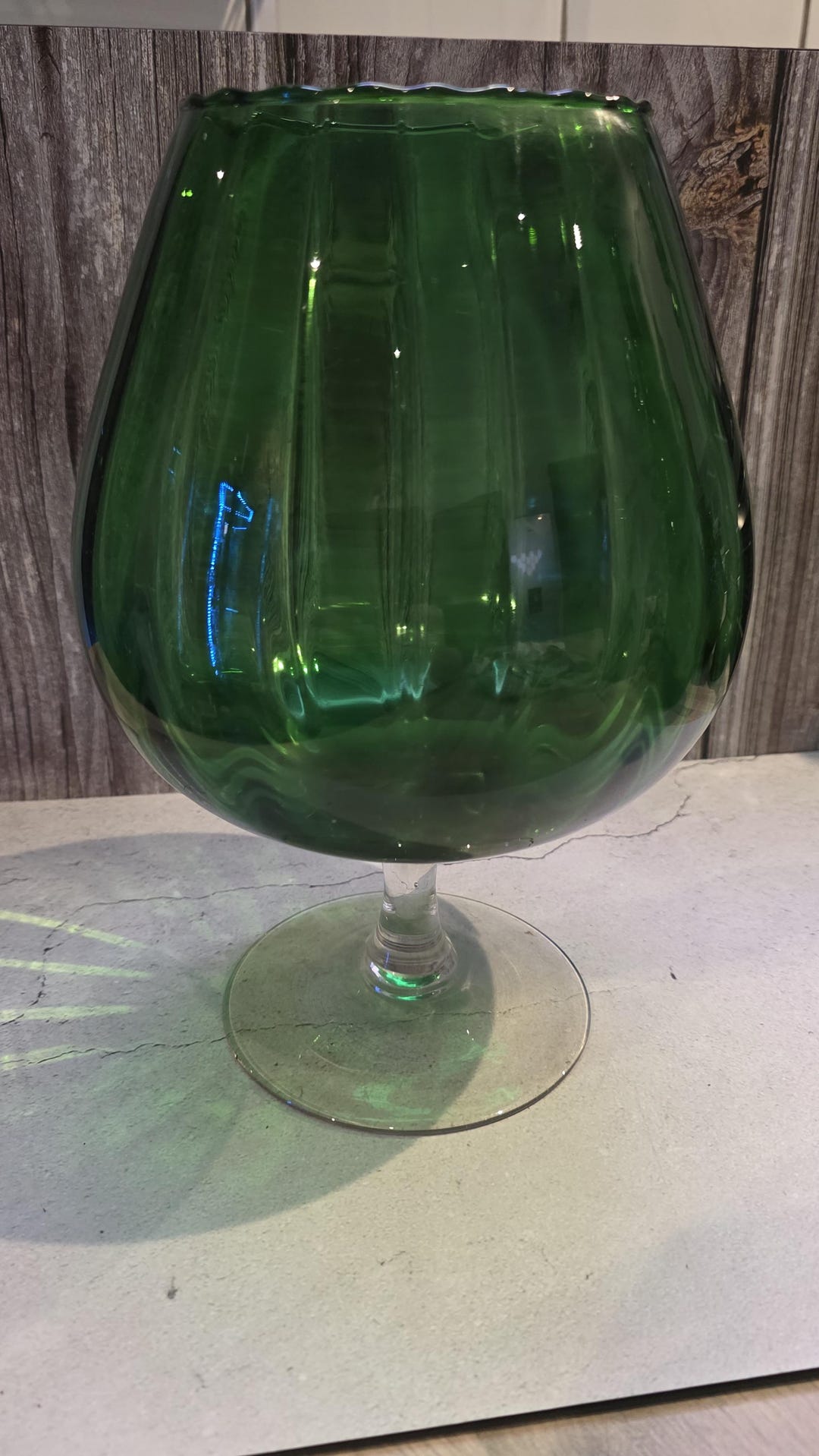 Large Green Glass Brandy Snifter Vase | Vintage 27cm Footed Goblet ...