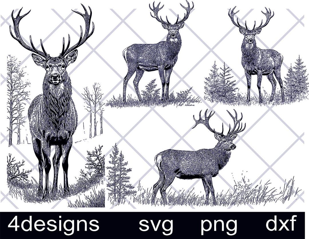 Red Deer Illustration, Instant Download, Png, Svg, Dxf, Laser Cut ...