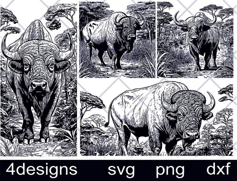 African Buffalo Vector Illustration, Instant Download, Png, Svg, Dxf ...