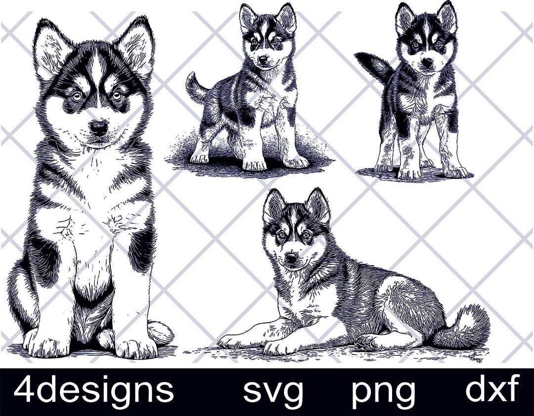 Husky Puppy Vector Illustration, Instant Download, Png, Svg, Dxf, Laser ...
