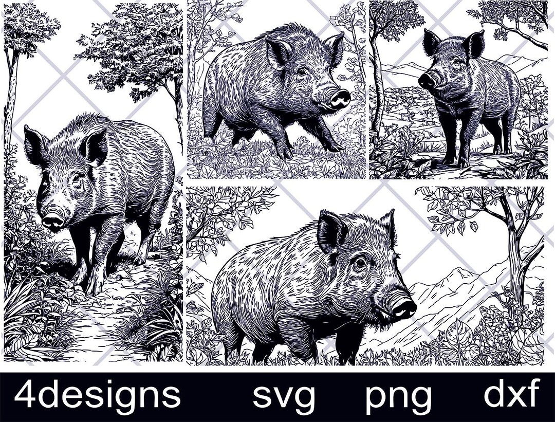 Wild Boar Vector Illustration, Instant Download, Png, Svg, Dxf, Laser ...