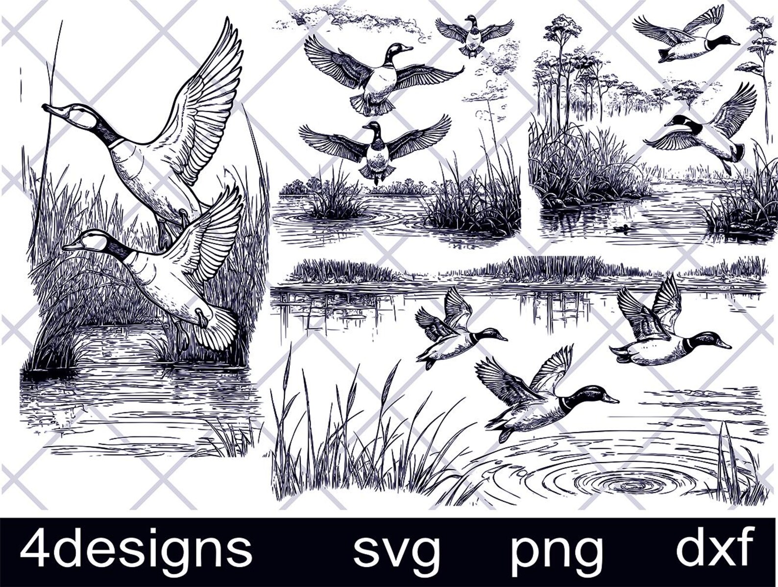 Ducks in Flight Vector Illustration, Instant Download, Png, Svg, Dxf ...