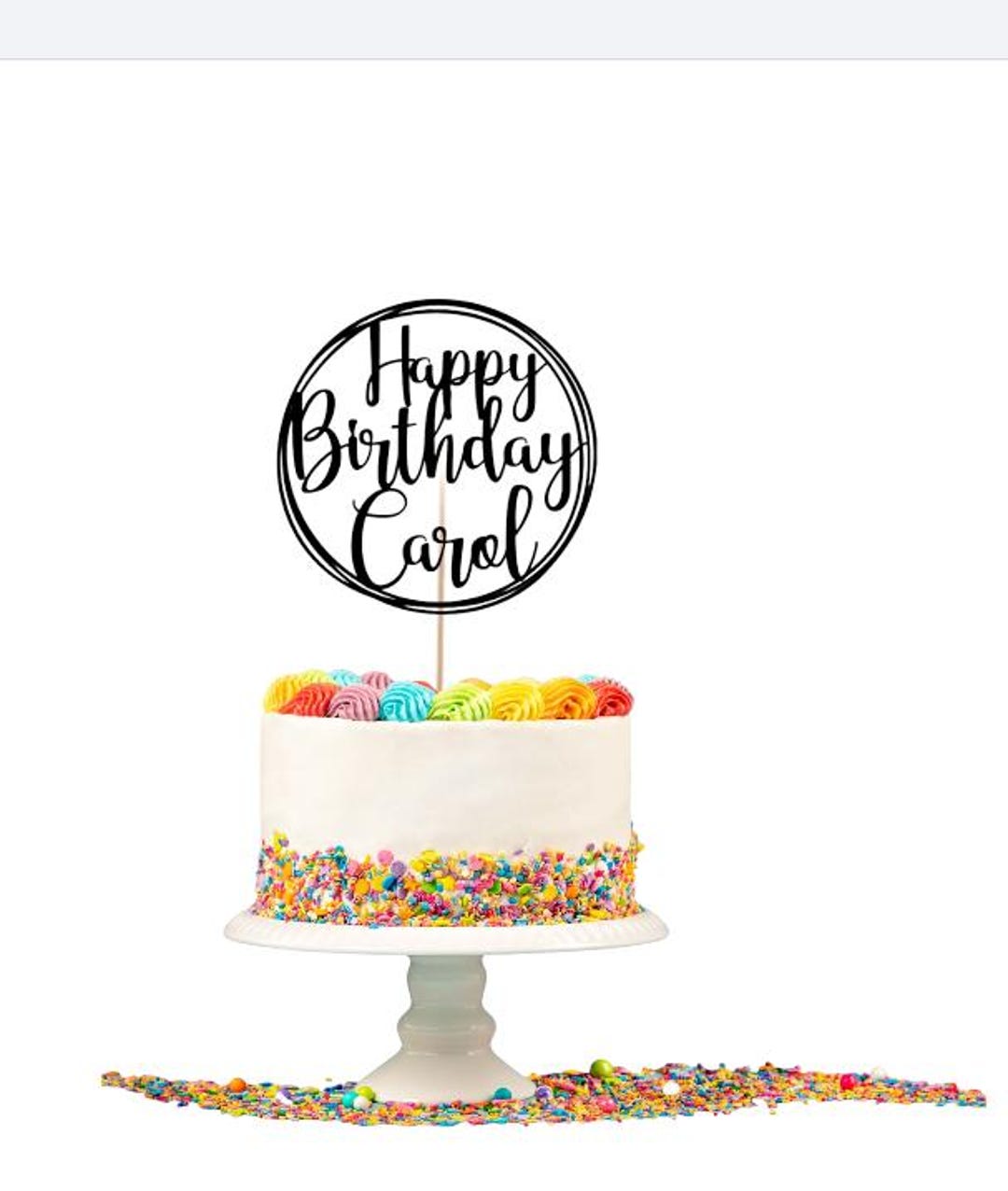 Personalised Circle Happy Birthday Cake Topper Any Name and Age Glitter ...