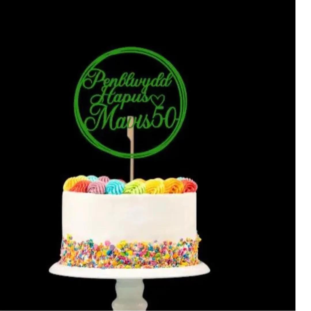 Personalized Circle Welsh Happy Birthday Glitter Cake Topper: Penblwydd ...